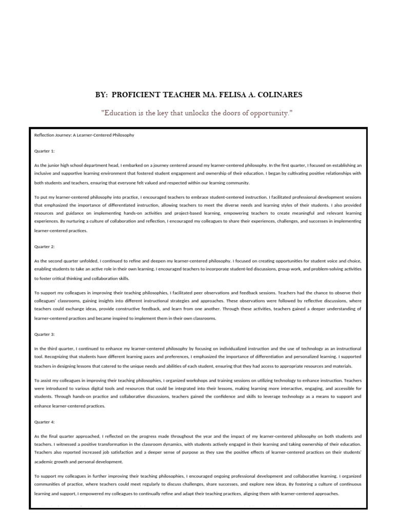 Teaching Philosophy - Dept Head - Highly Proficient Teacher | PDF ...