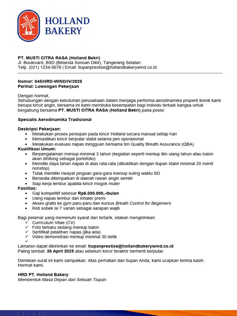 Lowongan Kerja_Holland Bakery | PDF