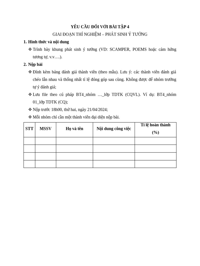 Yêu Cầu Đối Với BT4 (Chương 4 - Thí Nghiệm) | PDF