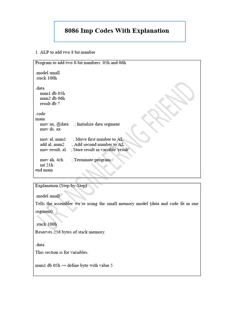8086 Imp Codes With Explanation | PDF | Binary Coded Decimal | Integer (Computer Science)