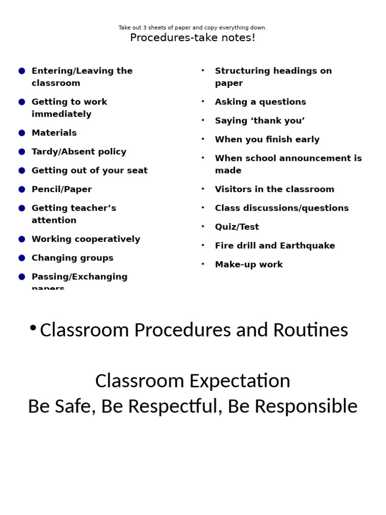 Classroom Procedures and Expectations Guide | PDF | Classroom | Teachers