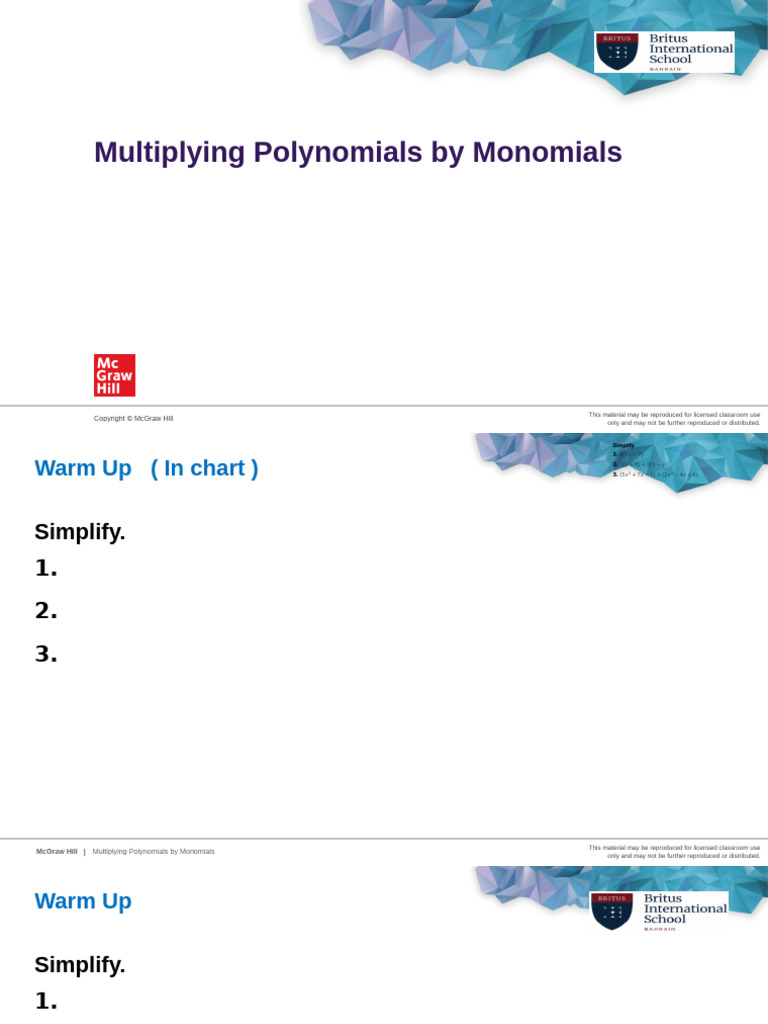Multiplying Polynomials by Monomials | PDF | Polynomial | Multiplication