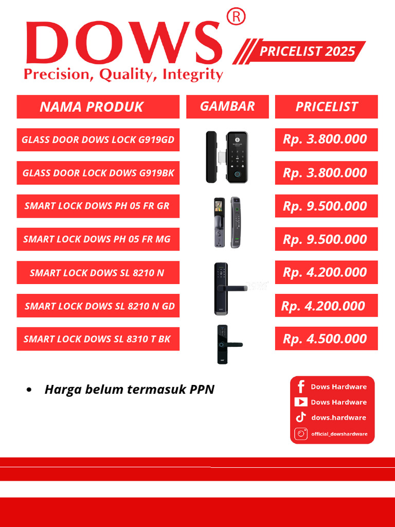Pricelist Smart Lock Dows 2025 | PDF