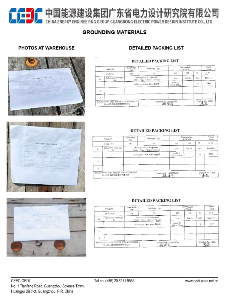 Grounding Materials Packing List | PDF