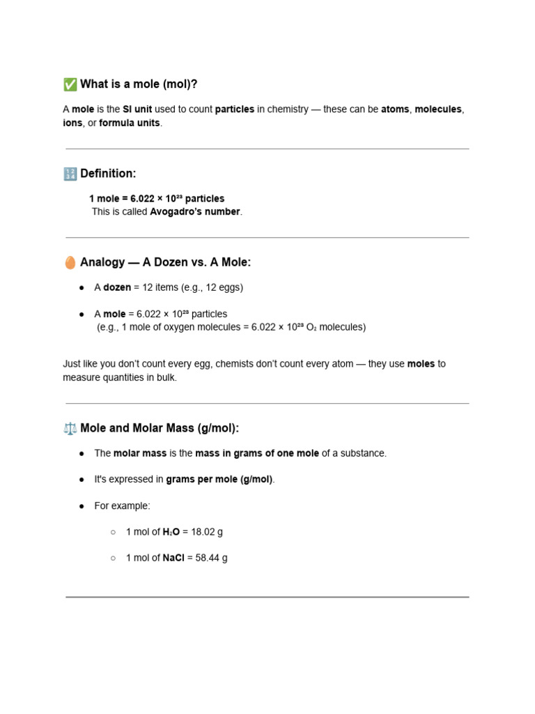 What Is A Mole (Mol) | PDF