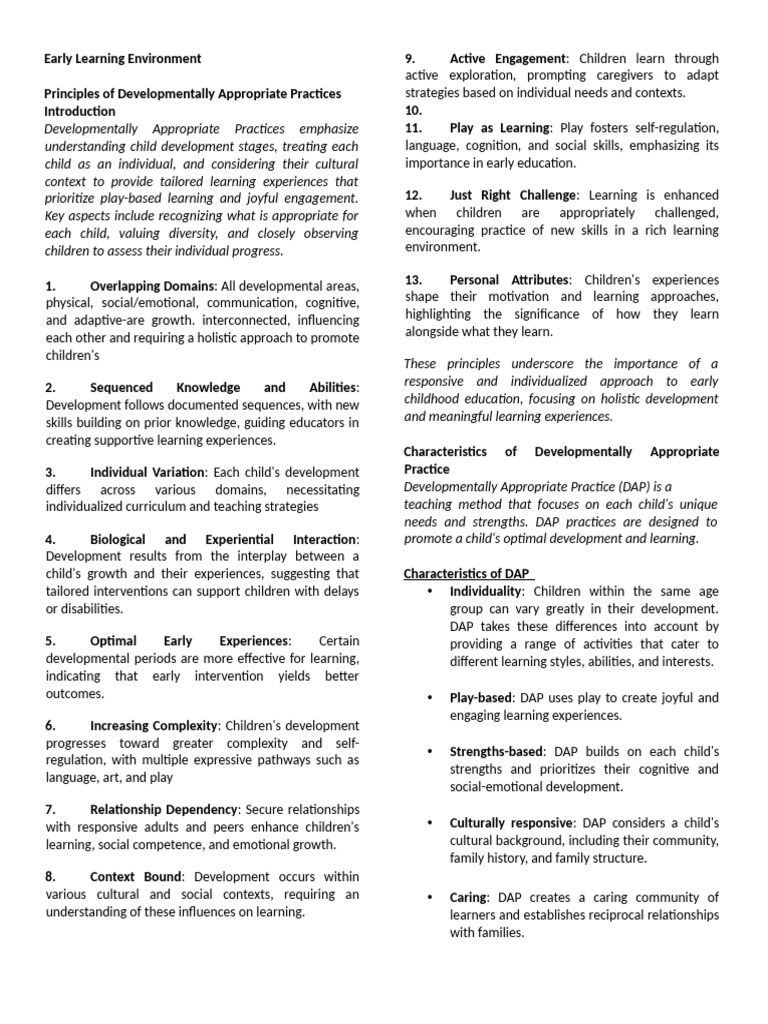 Early Learning Environment BECED | PDF | Learning | Liberal Arts Education