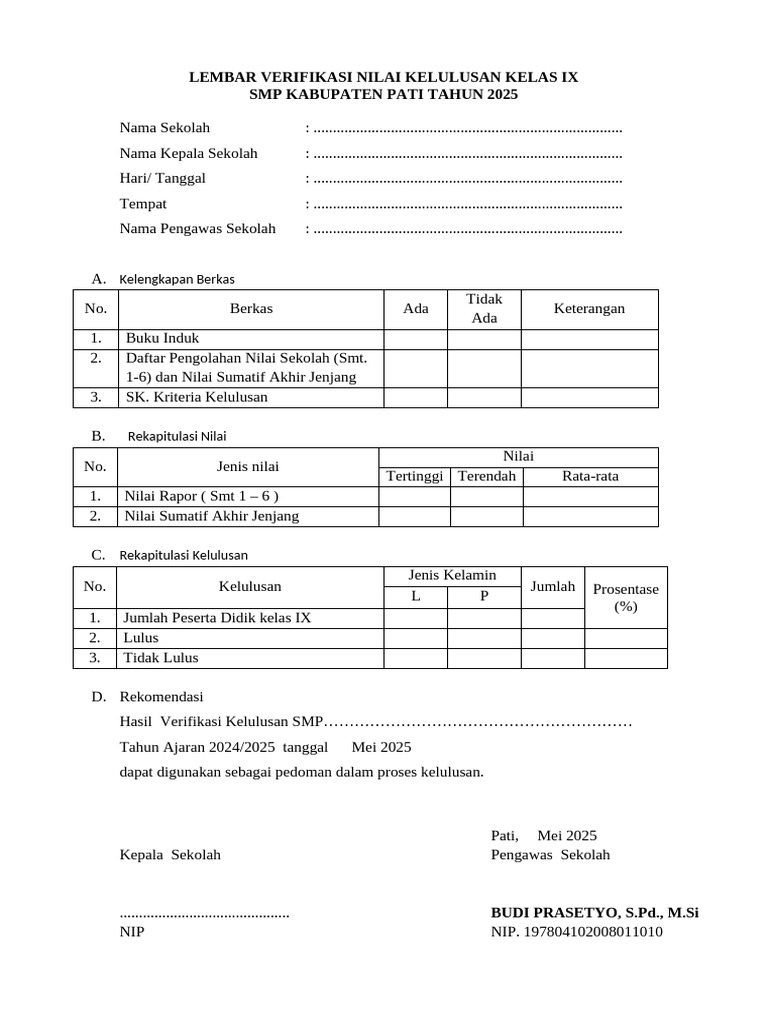 Lembar Verifikasi Kelulusan 2025 | PDF