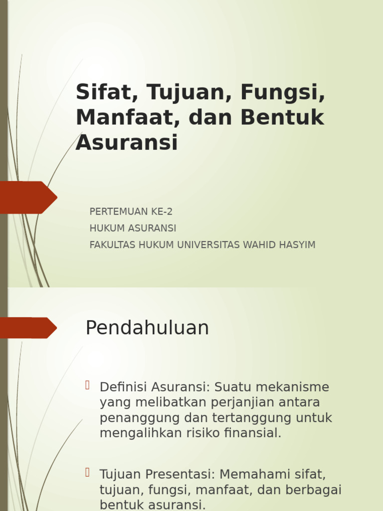 P. 2 Sifat, Tujuan, Manfaat Asuransi | PDF