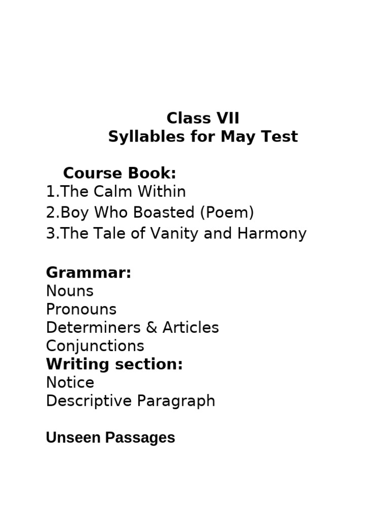 VII Syllabus, Pattern | PDF