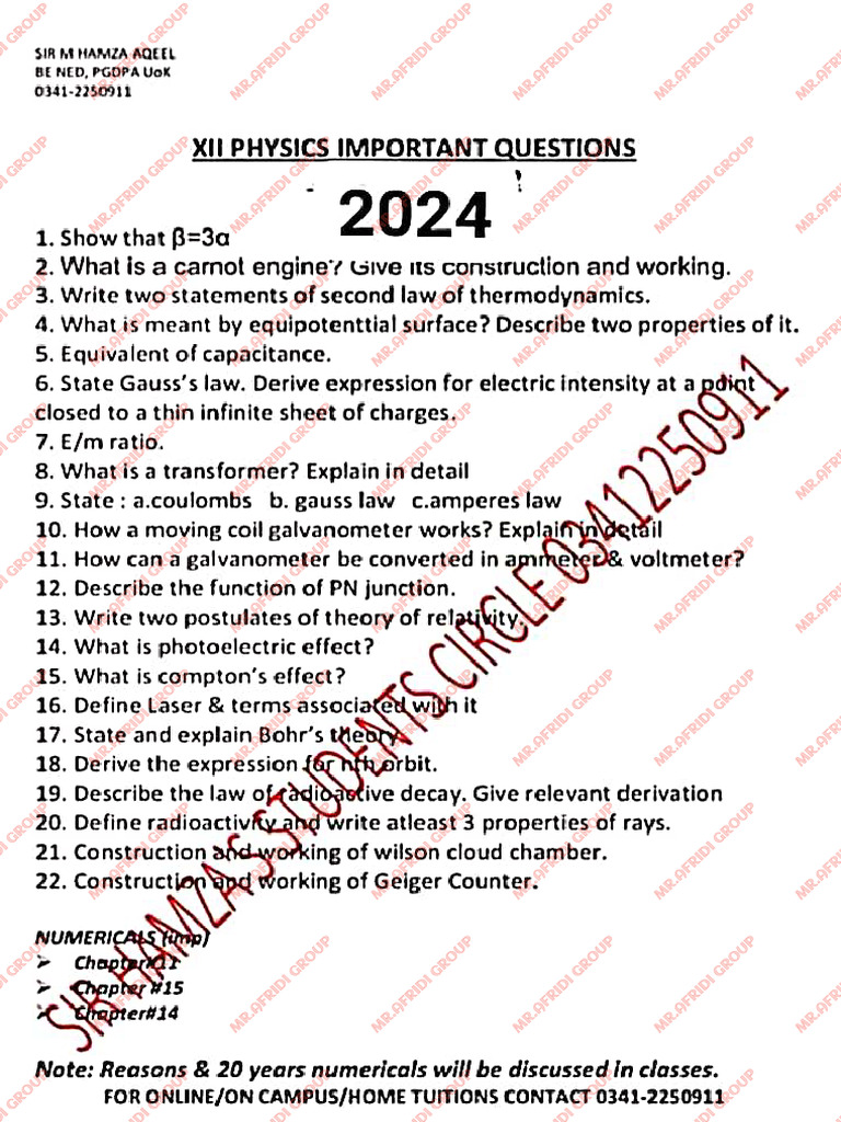 Xii-Physics Important by Sir Hamza's Students Circle | PDF