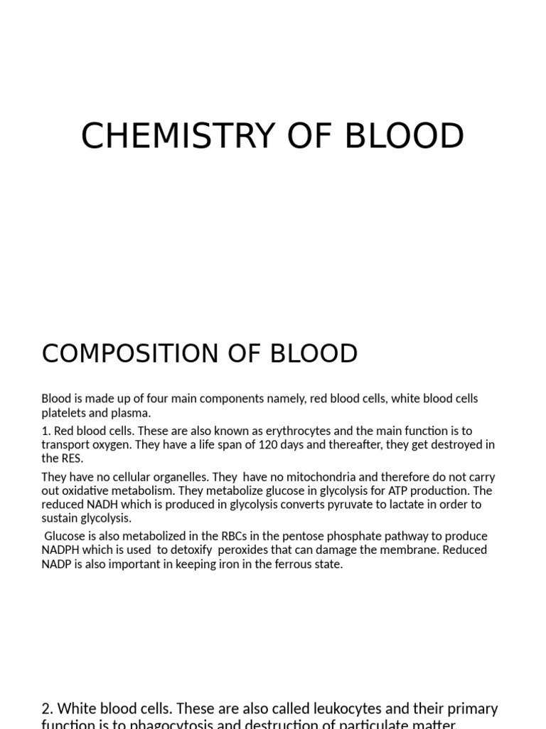 Chemistry of Blood | PDF | Blood Plasma | Metabolism