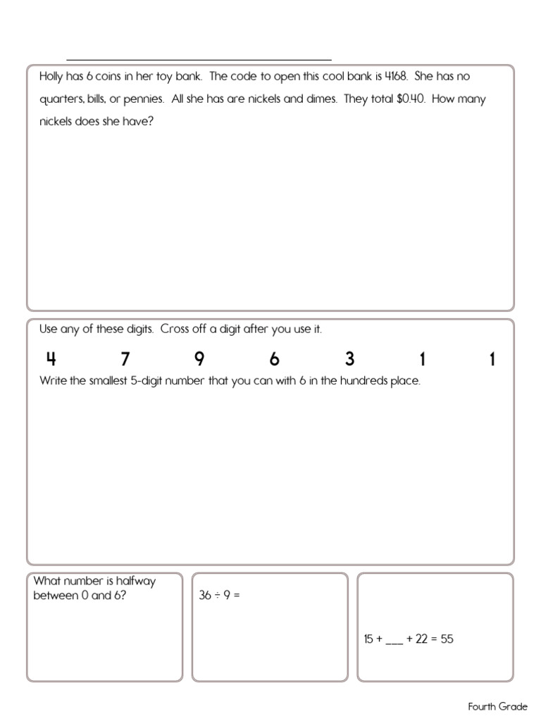 Fifth Grade Math and Critical Thinking Worksheets | PDF