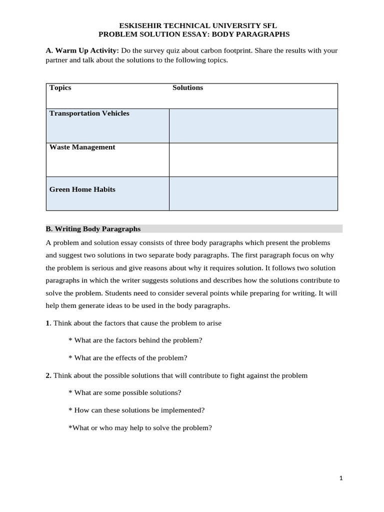 Problem-Solution Body Teachers' | PDF | Greenhouse Gas | Carbon Footprint