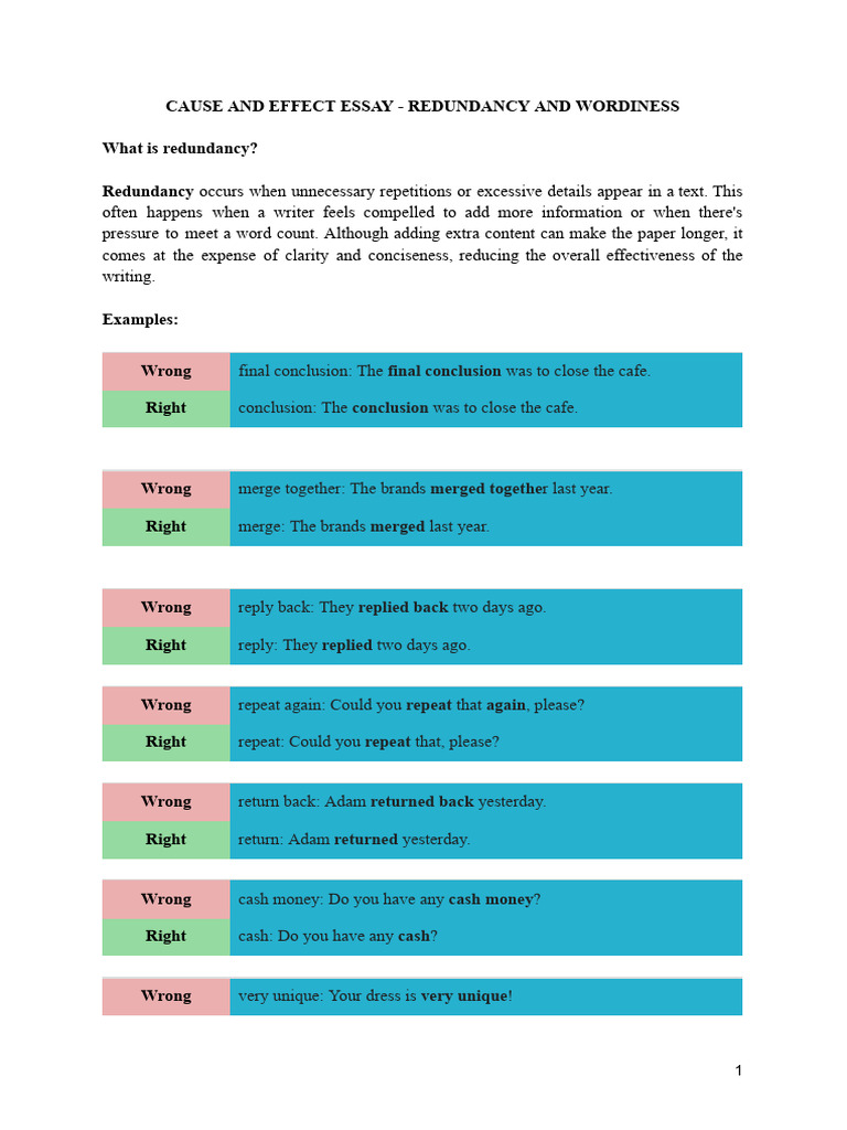Wr3_cause and Effect Essay - Redundancy and Wordiness_student's Copy ...