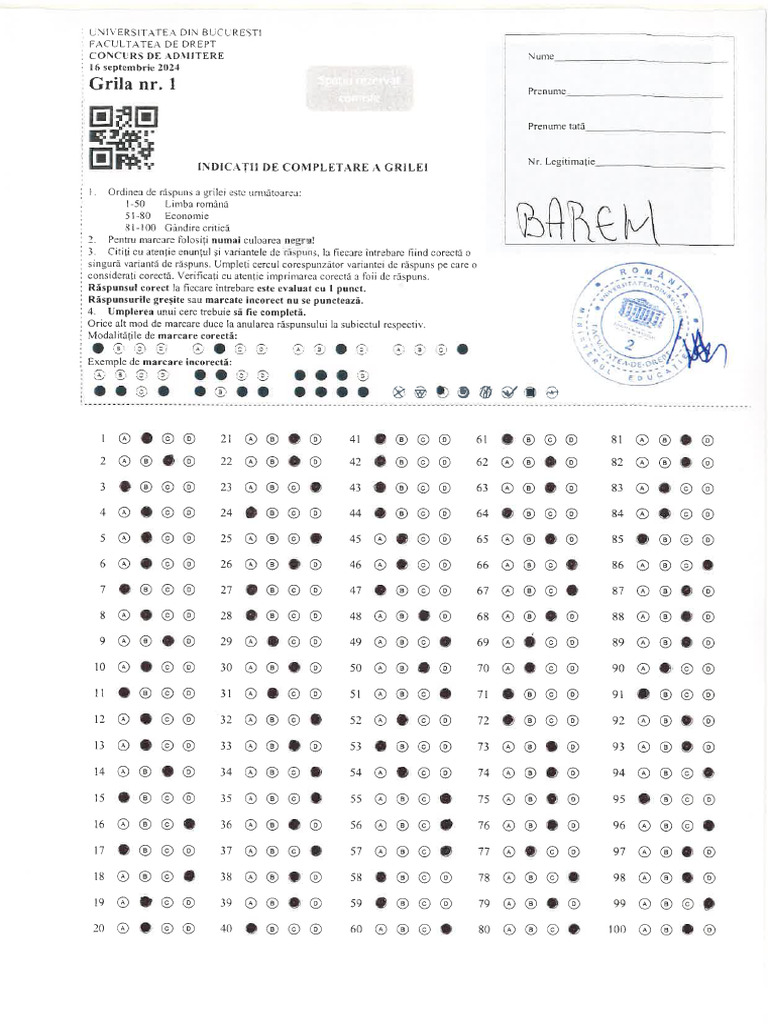 Barem Grila 1-Septembrie 2024 | PDF