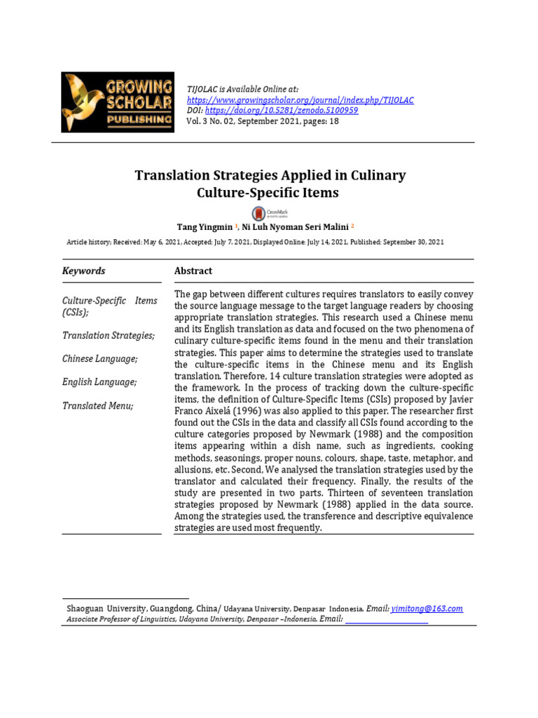 Translation Strategies Applied in Culinary | PDF | Tofu | Chinese Cuisine