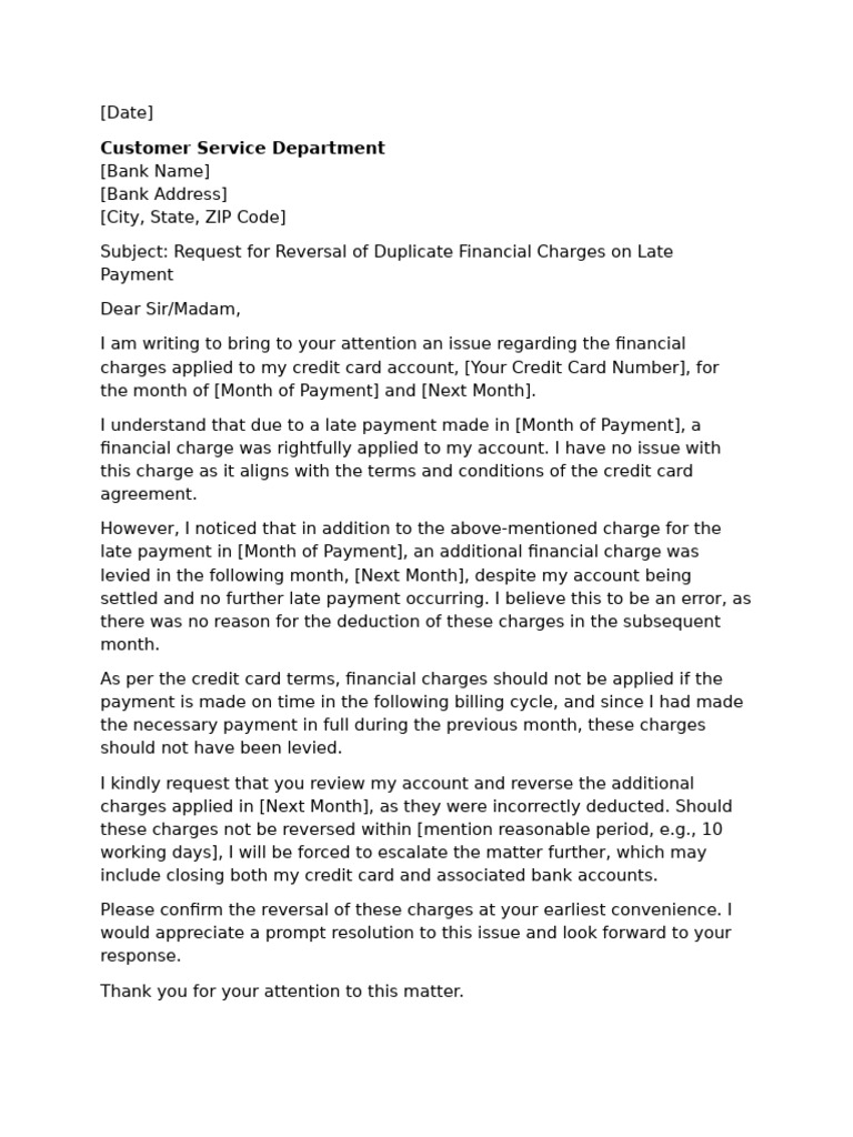 Request For Reversal of Duplicate Charges | PDF