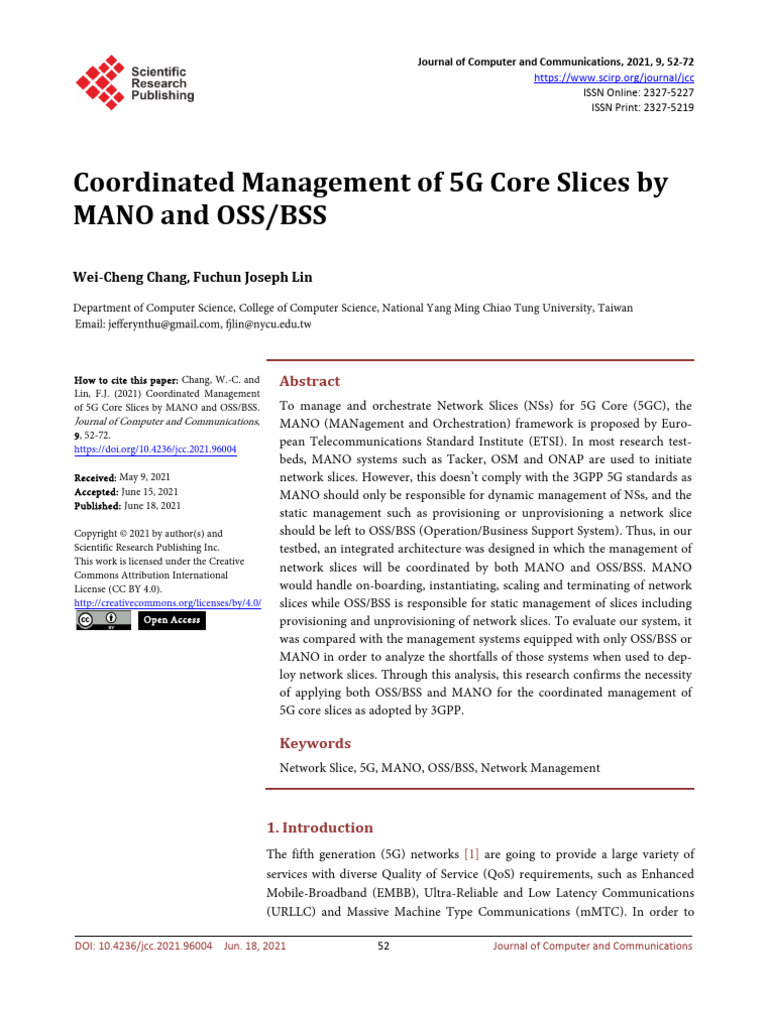 Coordinated Management of 5G Core Slices by MANO A | PDF | Computer ...