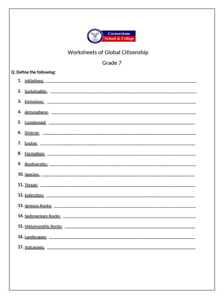 Grade 7 Global Citizenship Worksheets | PDF | Habitat Destruction | Habitat