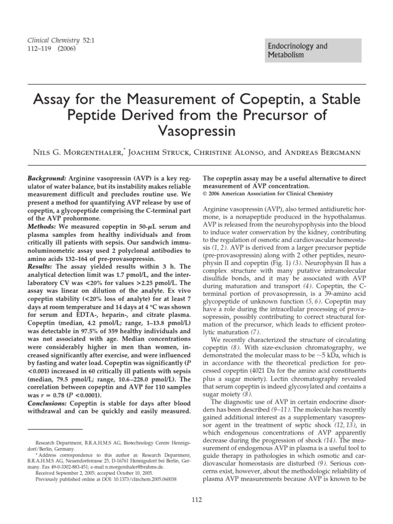 Assay For The Measurement of Copeptin, A Stable Peptide Derive From The ...