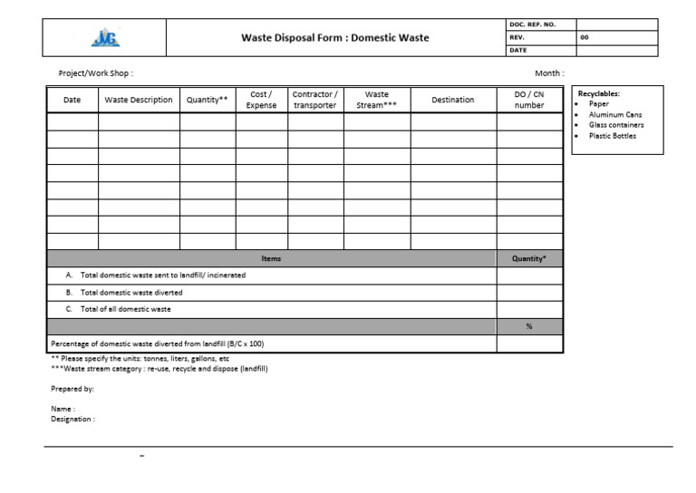 Edited Waste Disposal Form - Domestic Waste 1 | PDF