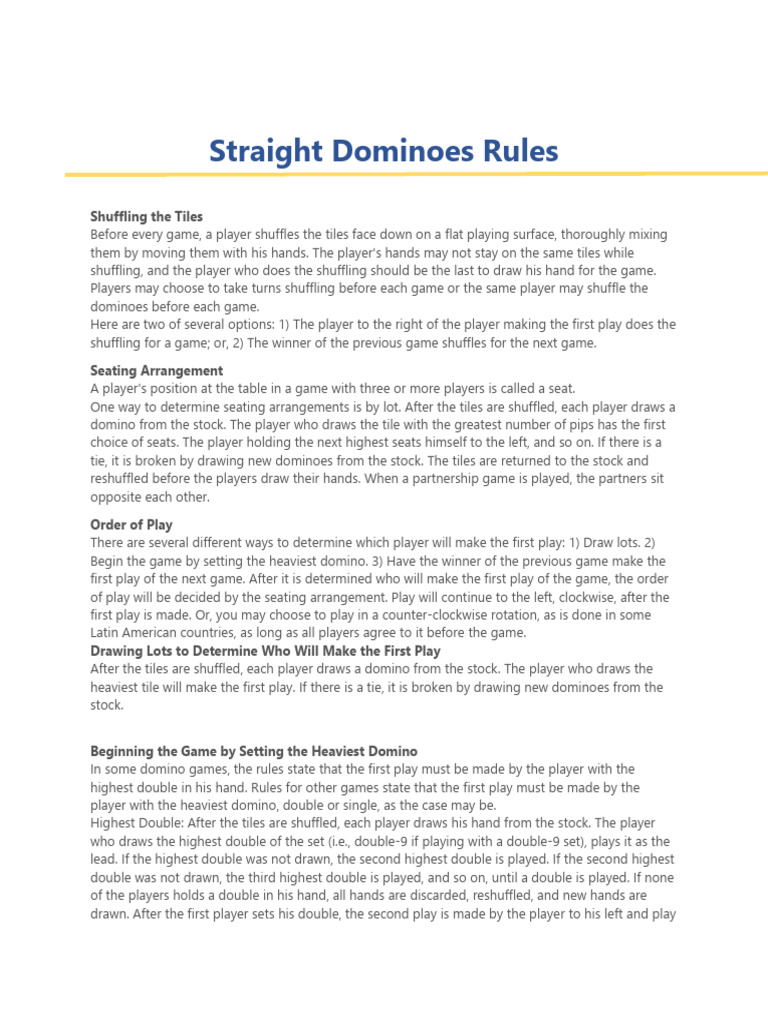 Straight Dominoes Rules 1 | PDF | Tabletop Games | Gaming Devices
