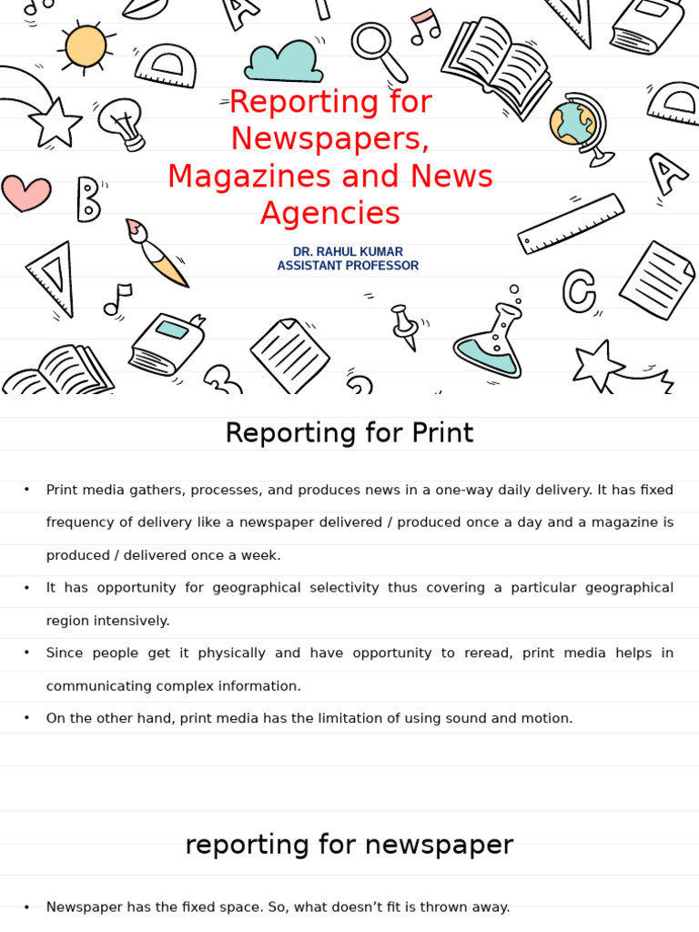 Reporting For Newspaper, Magazine and News Agency | PDF | News | Newspapers