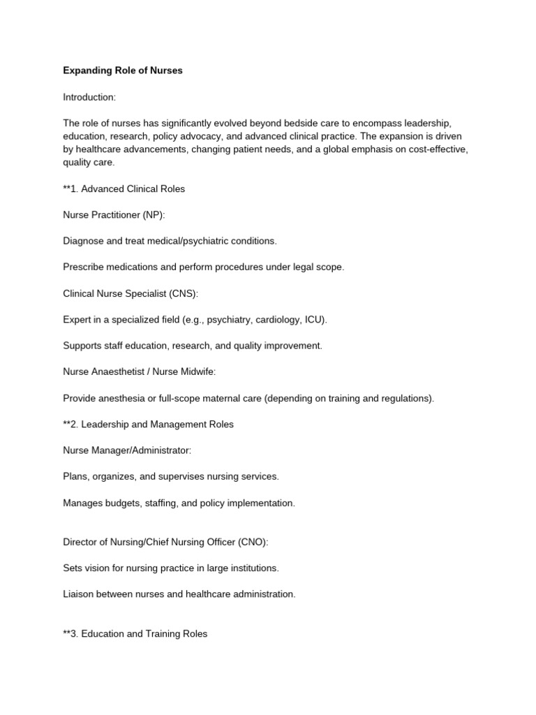 Expanding Role of Nurses | PDF | Nursing | Health Care