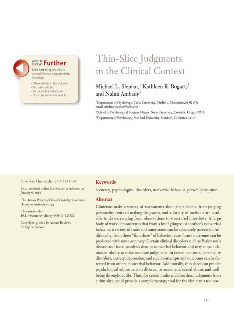Thin Slice Resumen | PDF | Nonverbal Communication | Psychological Concepts