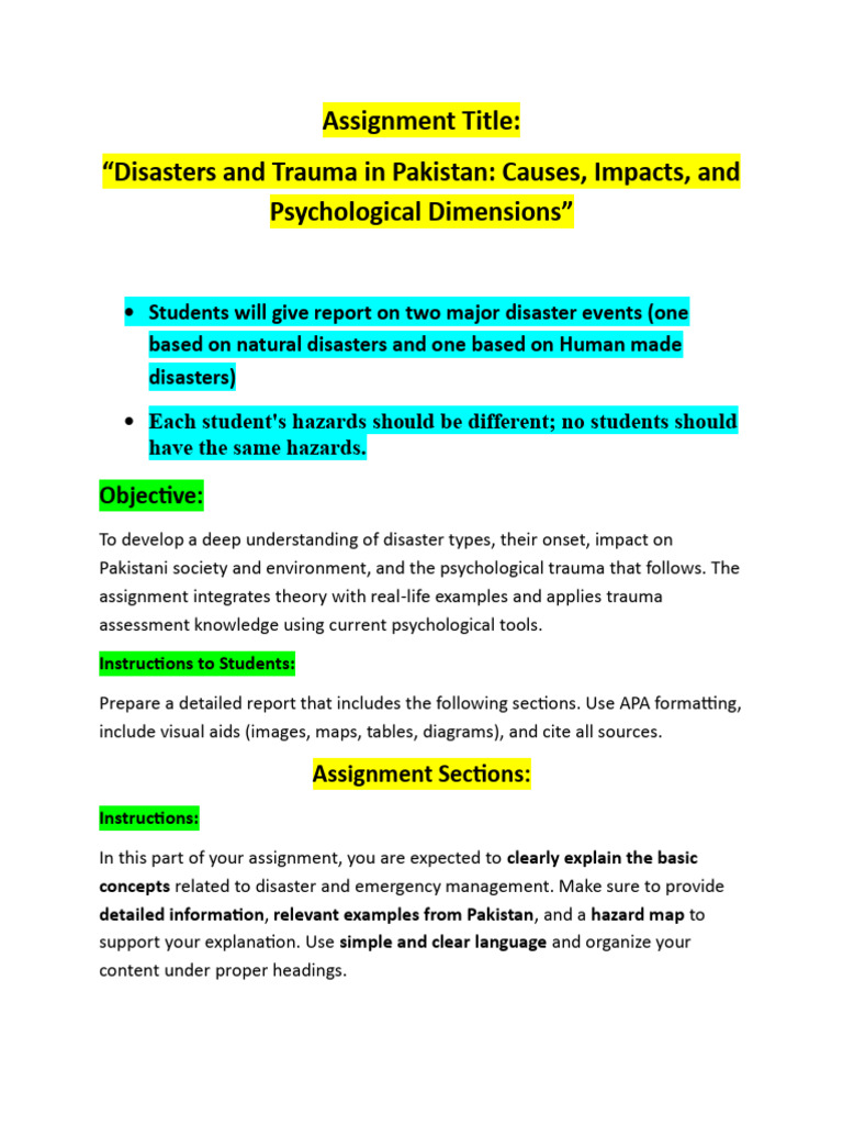 Disasters and Trauma in Pakistan - Causes, Impacts, and Psychological ...