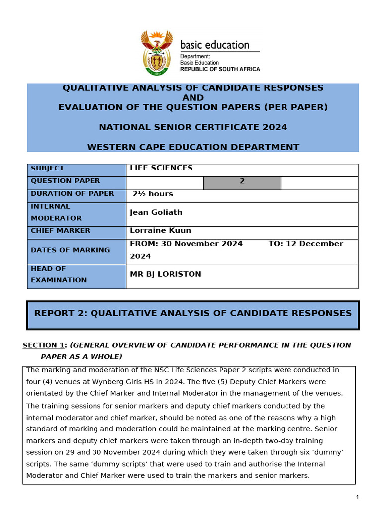 LFSC.2 - Internal Moderator's Report | PDF | Dominance (Genetics) | Meiosis