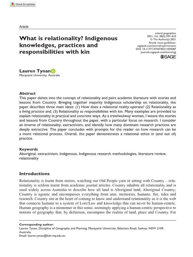 Indigenous Relationality Explained | PDF | Indigenous Australians | Kinship