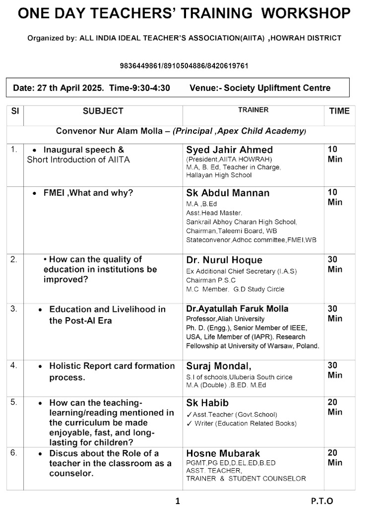 Teachers Training Workshop 2025-1 | PDF