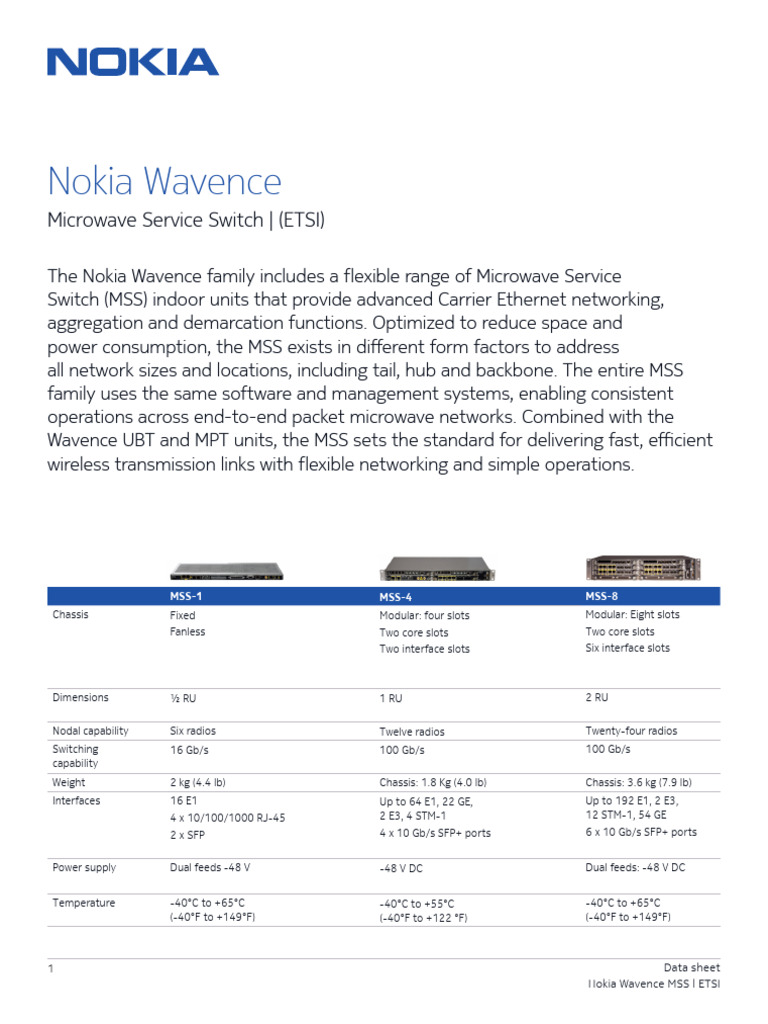 Nokia - Wavence - MSS - Family - ETSI - Datasheet - Data - Sheet - EN | PDF | Computer Network ...