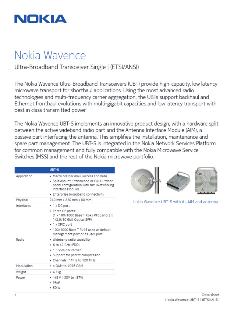 Nokia - Wavence - UBT - S - ETSI - ANSI - Datasheet - Data - Sheet - EN ...