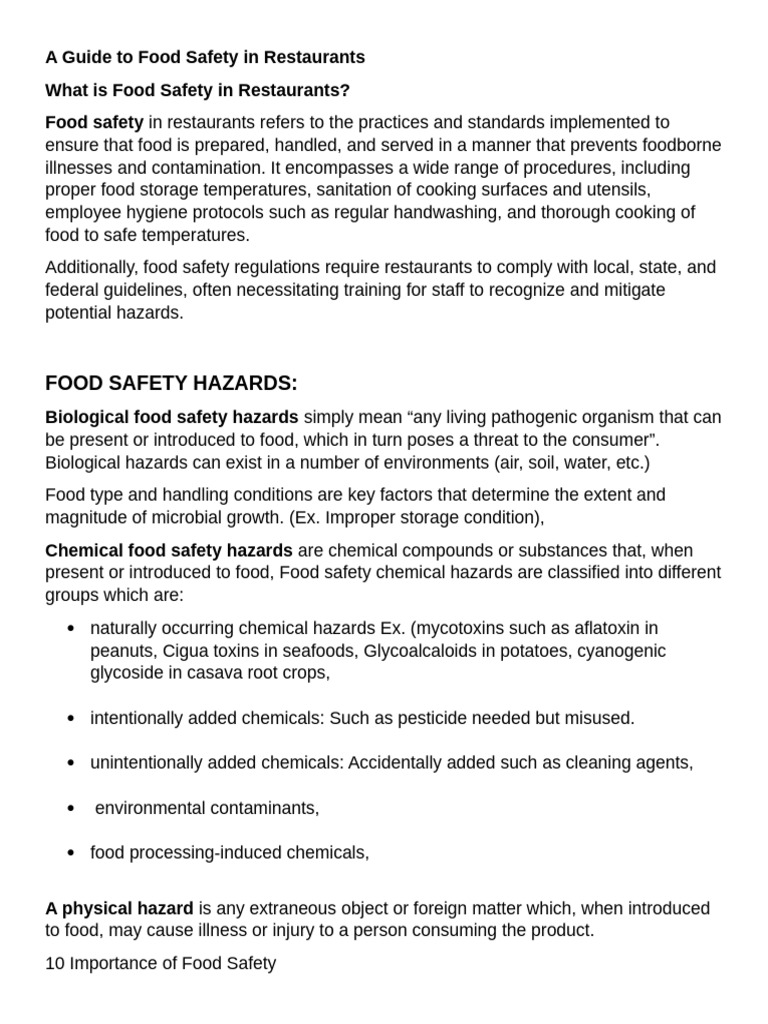 A Guide to Food Safety in Restaurants | PDF | Food Safety | Foodborne ...