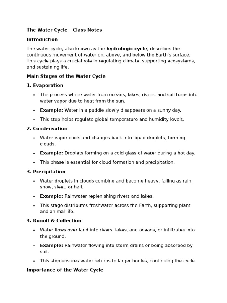 The Water Cycle - Class Notes | PDF