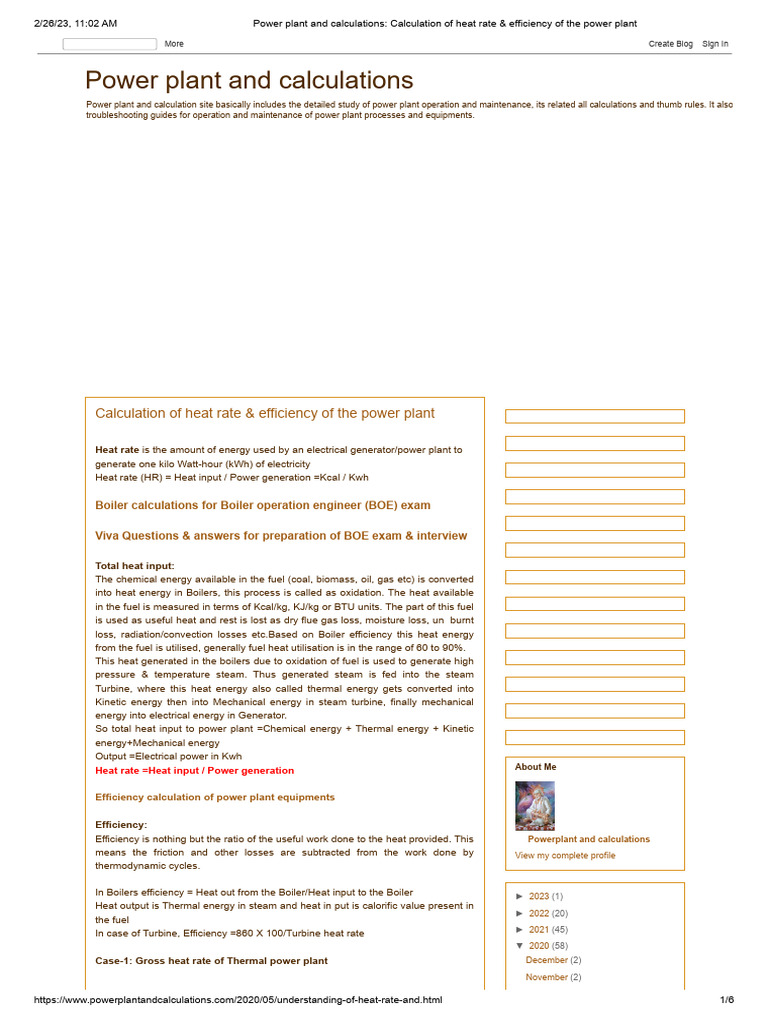 Power Plant Efficiency and Heat Rate Calculations | PDF | Power Station ...