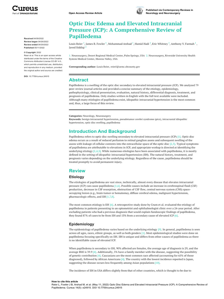 Optic Disc Edema and Elevated Intracranial | PDF | Headache ...