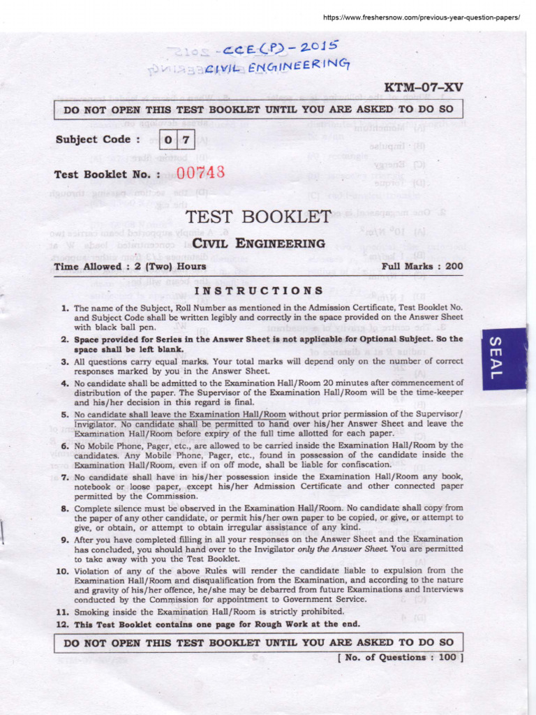 GPSSB Additional Assistant Engineer Civil Engineering Sample Paper | PDF