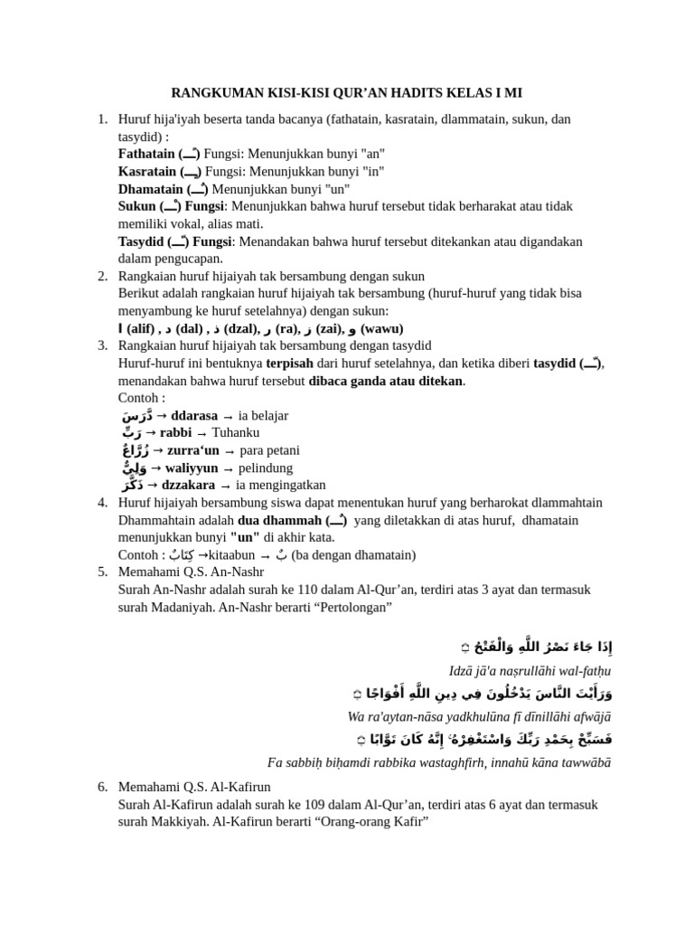 Rangkuman Kisi-Kisi QH Kls 1 | PDF