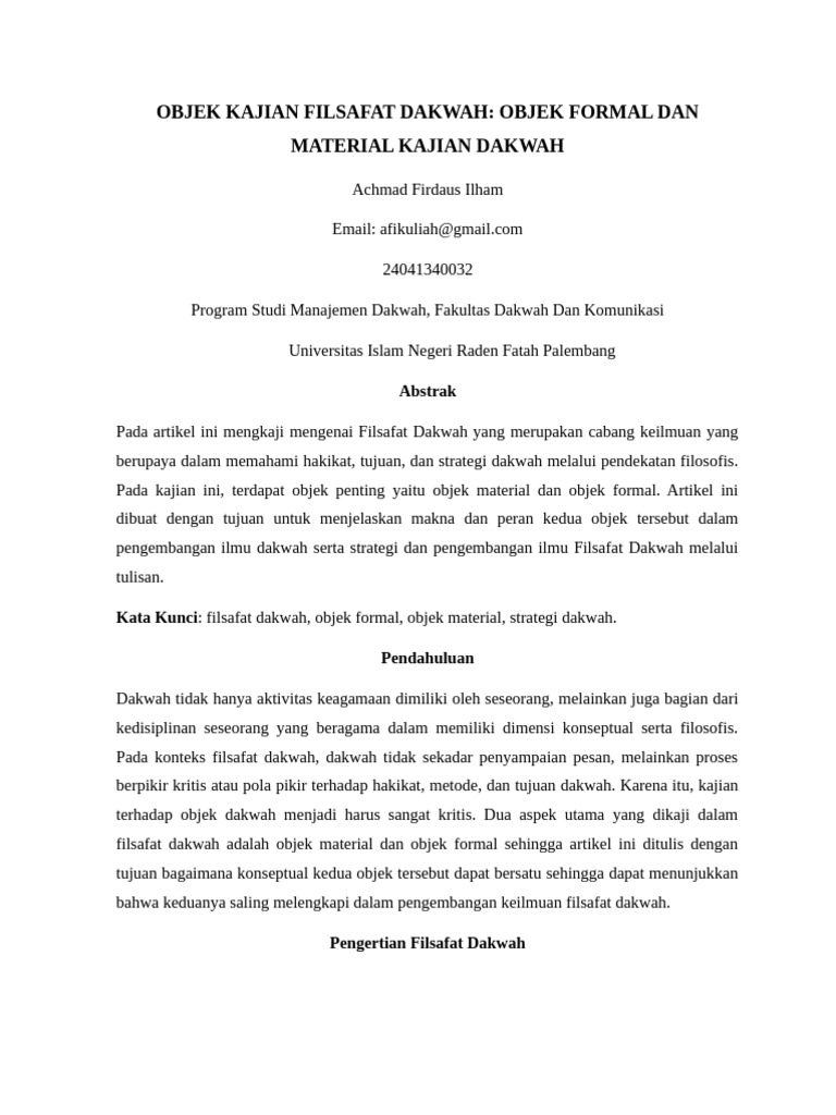 Objek Material dan Formal Filsafat Dakwah | PDF