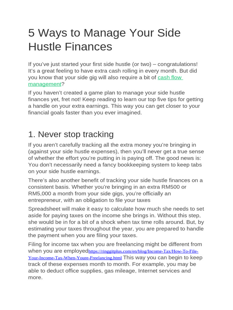 Budgeting For Your Side Hustle - Article | PDF | Budget | Debt