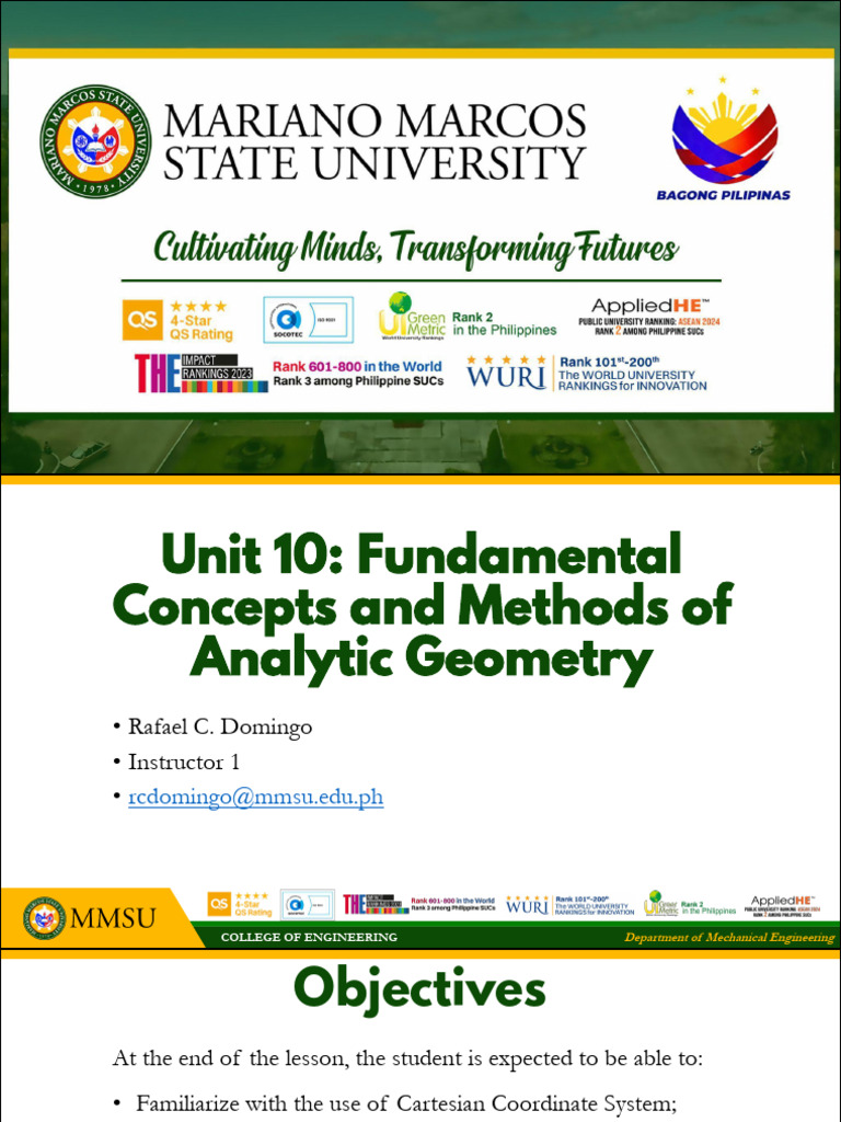 Unit X. Fundamental Concepts and Methods of Analytic Geometry | PDF ...