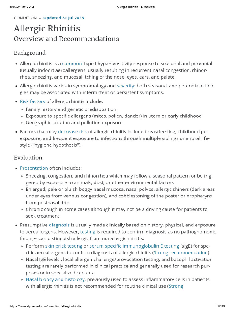 Allergic Rhinitis - DynaMed | PDF | Allergy | Allergen