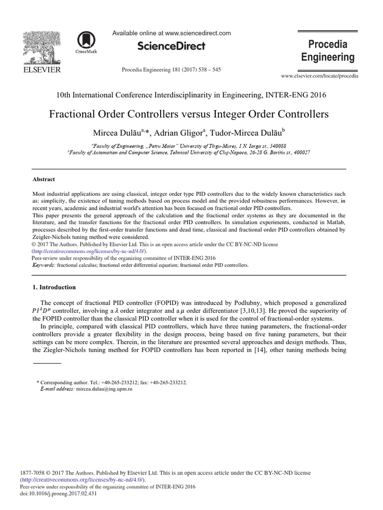 Article A Numerical Implementation of Fractional-Order PID Controllers For Autonomous Vehicles ...