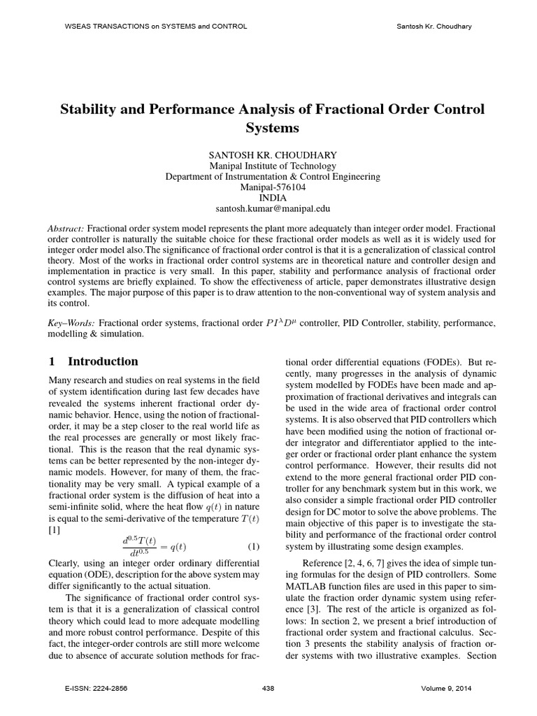 Analysis of Fractional Order | PDF | Control Theory | Applied Mathematics
