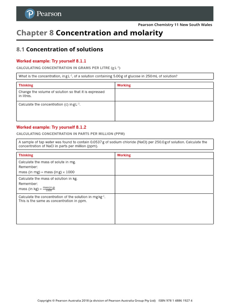 8 Pearson Worked Examples Student Scaffolds | PDF | Concentration | Mole (Unit)