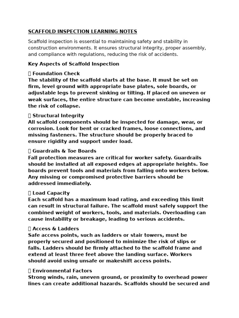 Scaffold Inspection Check | PDF | Scaffolding | Safety