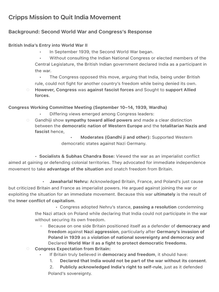 Cripps Mission to Quit India Movement | PDF | Partition Of India ...
